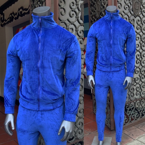 Fashion | Pants | Mens Royal Blue Full Zip Fitted Velour Tracksuit ...